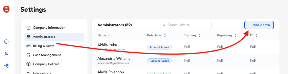 Adding new admin users – Ethena